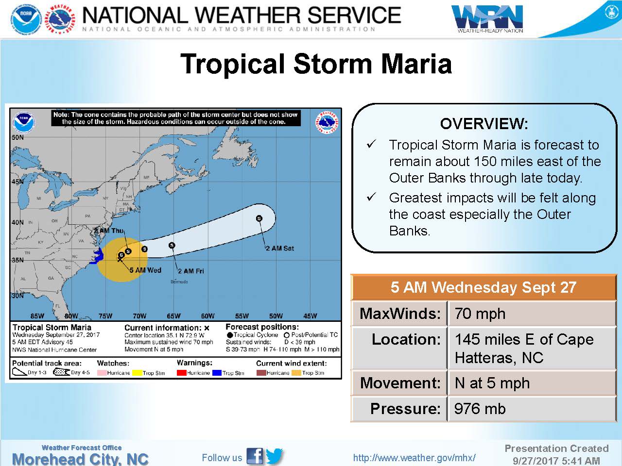 WFO MHX Tropical Storm Maria Briefing – track | Ocracoke Observer